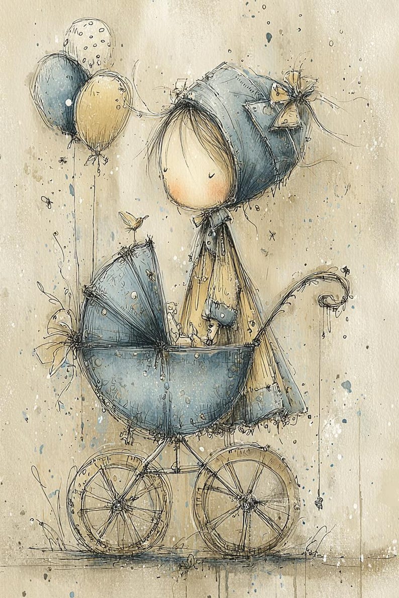 Pram Ride, Whimsy Art, Baby Stroller, Cute Doll Art, Winter Outfit ...