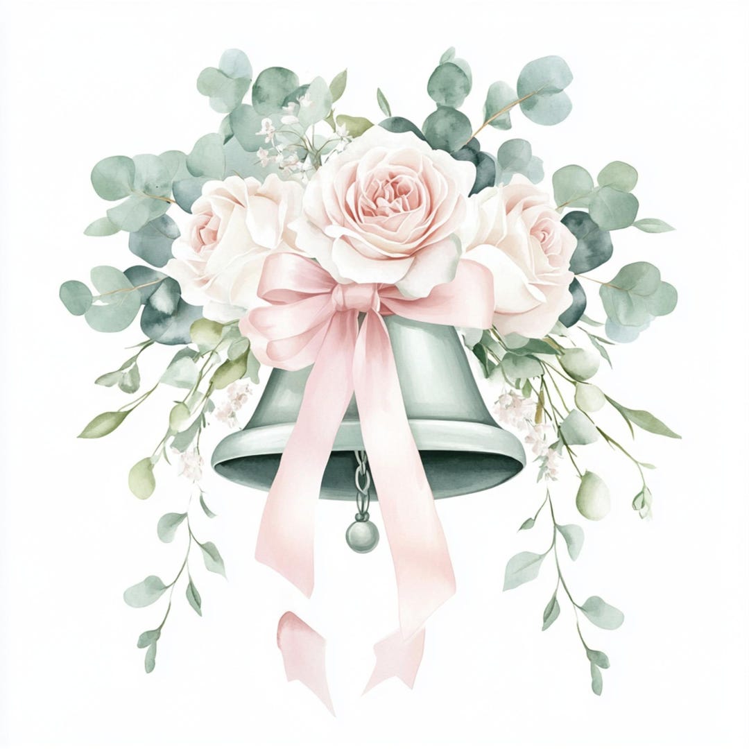 Wedding Clipart, Bridal Bell, Floral Bell Art, Soft Pastel Art, Elegant ...
