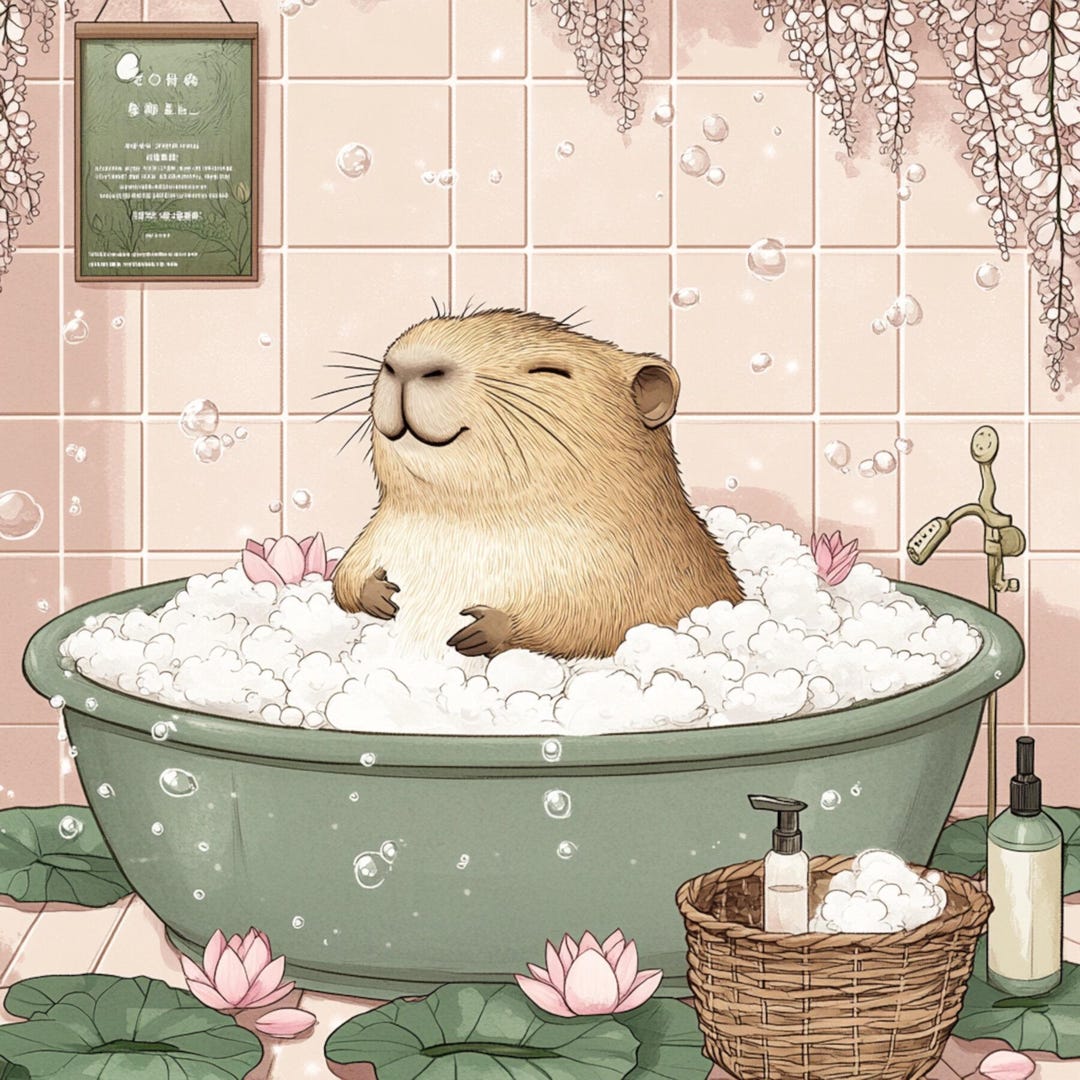 Capybara Bath Time, Capybara Art, Animal Bath, Spa Wall Art, Cute Pet ...