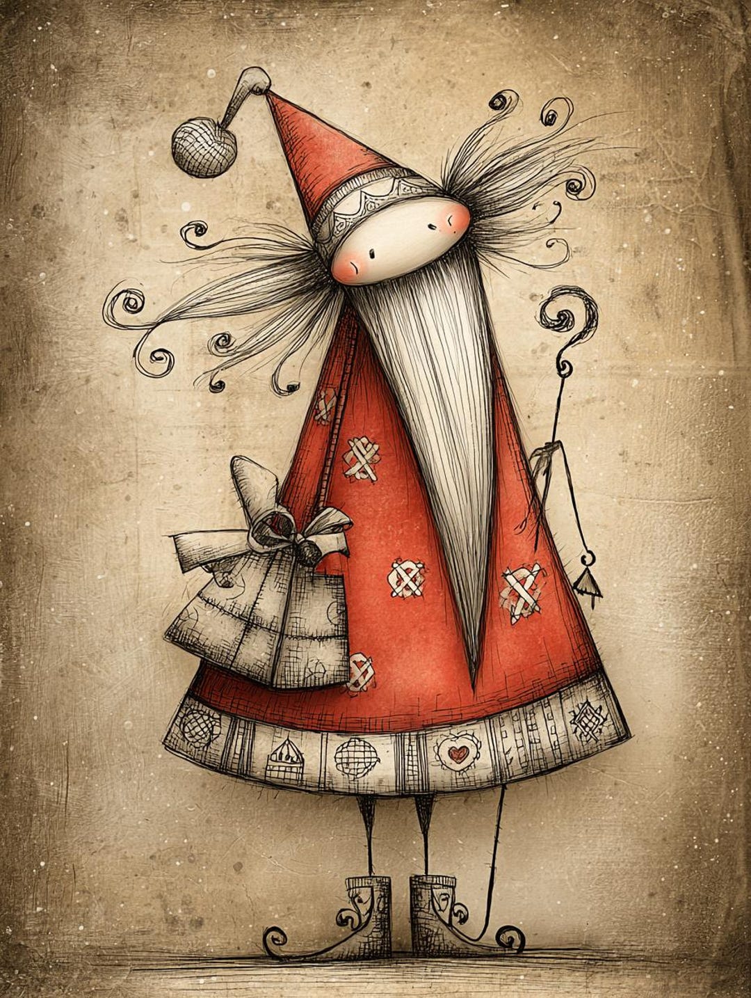 Gothic Santa, Red Coat, Quirky Holiday, Christmas Gift, Long Beard ...