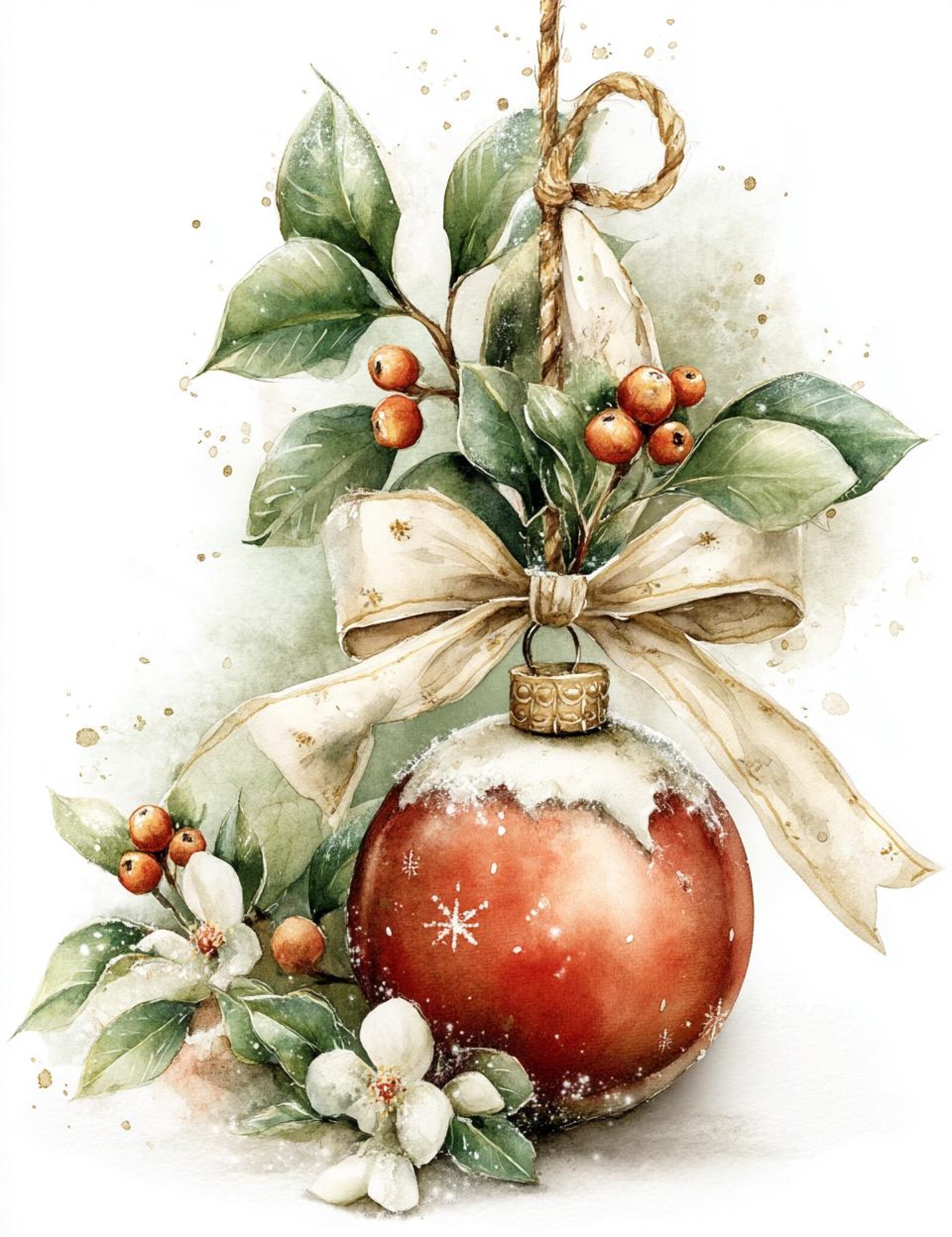 Christmas Baubles, Watercolor Ornaments, Holiday Clipart, Red Bauble ...
