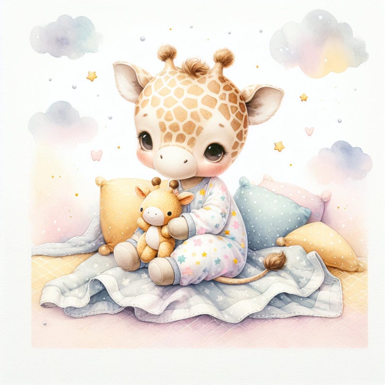 Baby Giraffe, Whimsical Giraffe, Cozy Pajamas, Bedtime Toy, Pastel ...