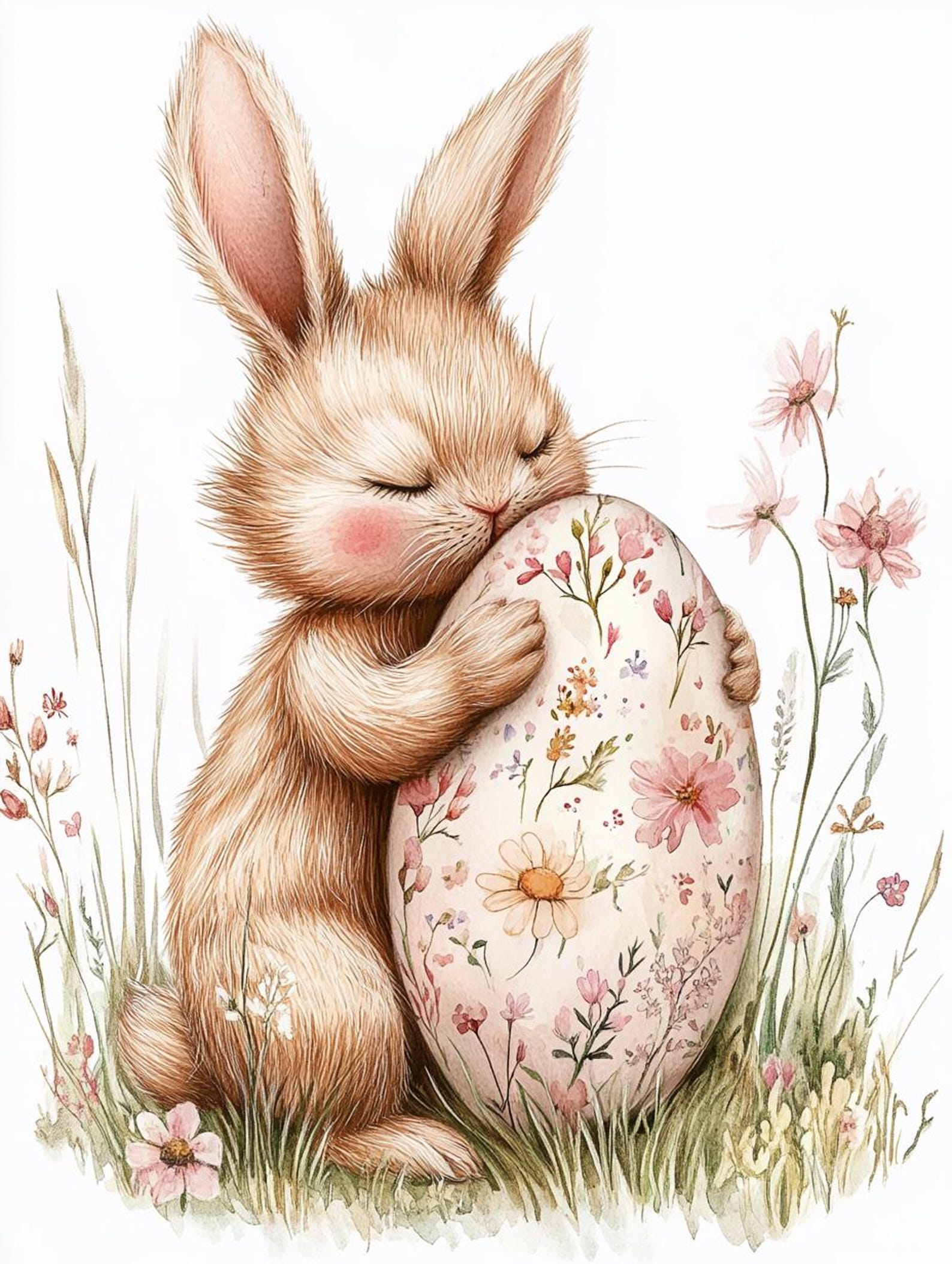 Floral Easter Rabbit CLIPART, Watercolor Spring Egg With Flowers, Soft ...
