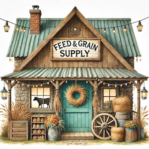 Farm Feed Store, Farm Shop Clipart, Feed Store Art, Rustic Shop ...