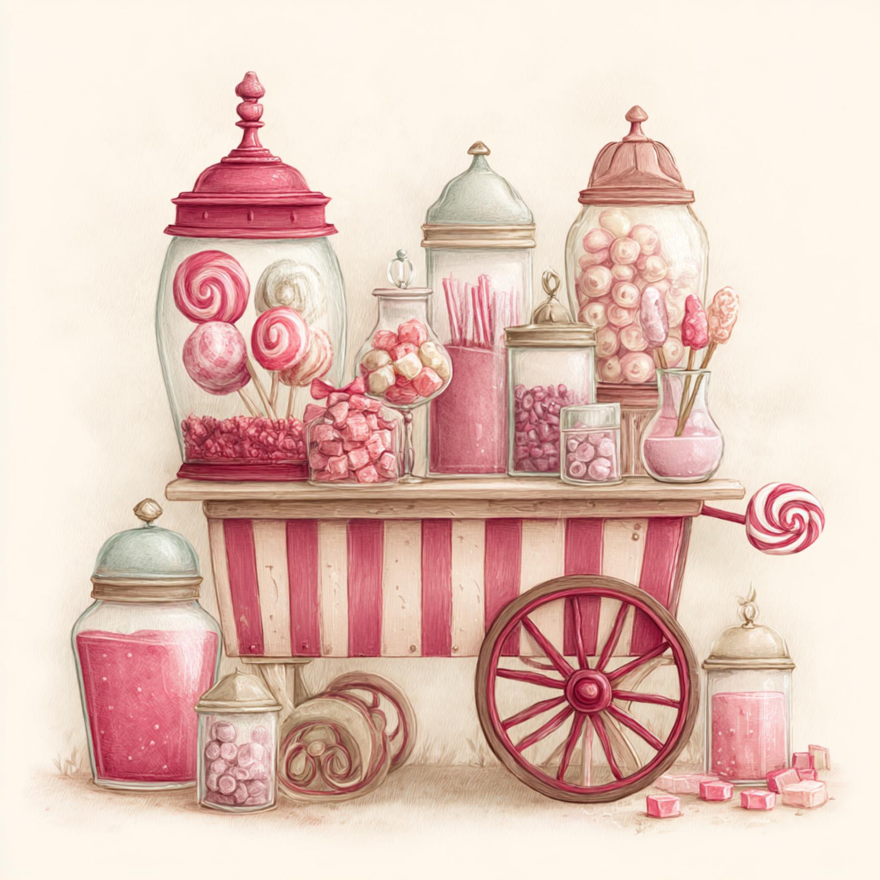 Candy Cart Art, Sweet Stand, Pink Candy Cart, Lollipop Clipart, Candy ...