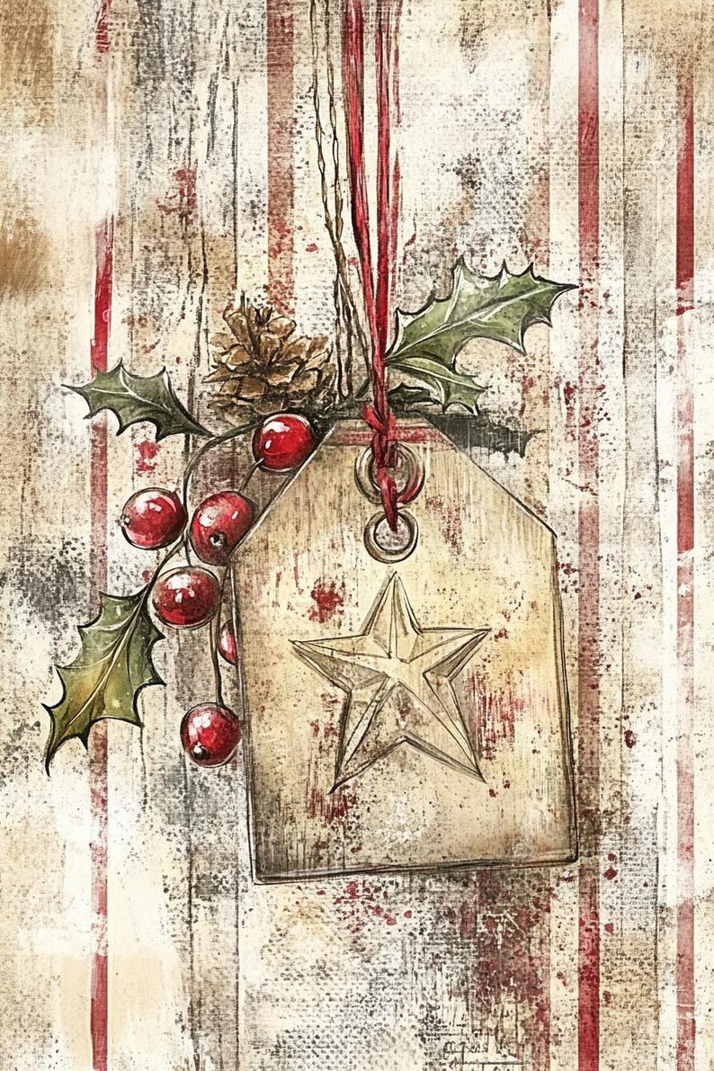 Rustic Christmas Holly PNG Set, Vintage Holiday Clipart, Festive Star ...