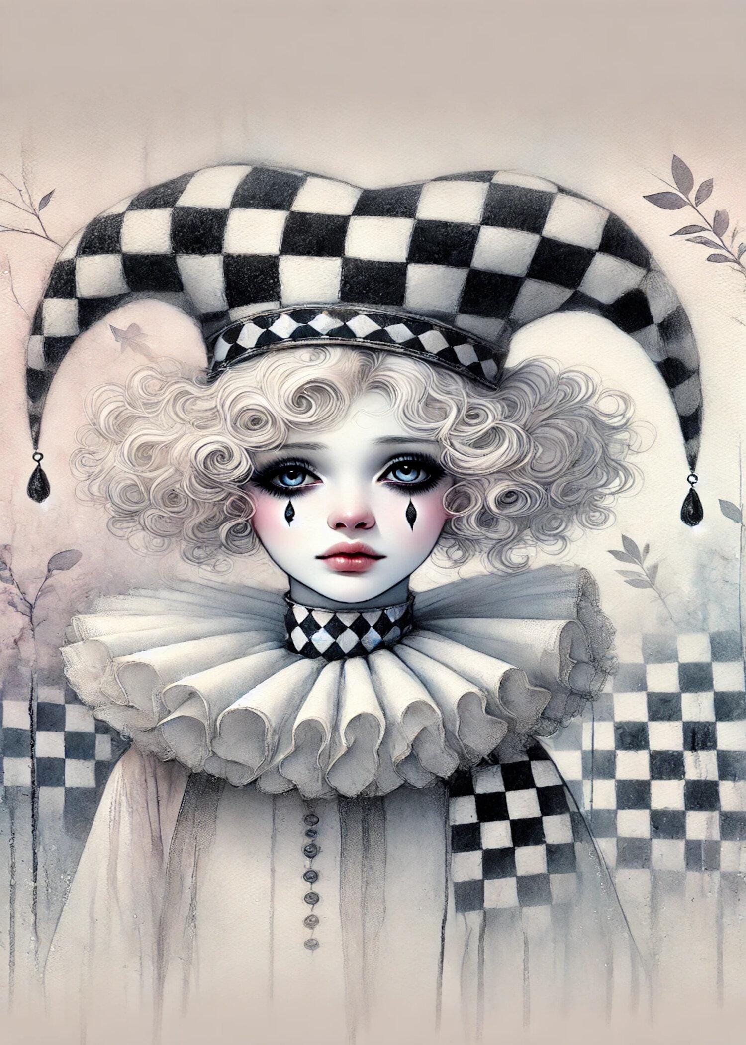 Harlequin, Whimsical Harlequin, Watercolour Art, Checkerboard Theme ...