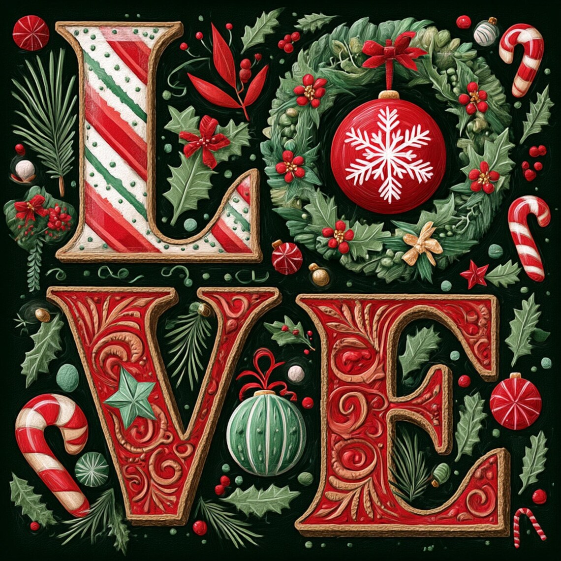 Yuletide Love, Christmas Love Art, Festive Wall Sign, Holiday Word Art ...