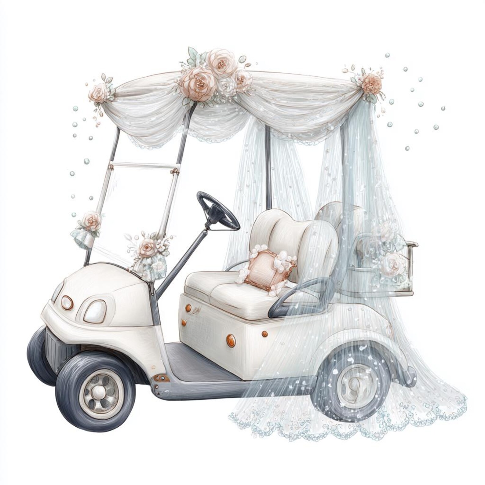 Wedding Cart, Golf Wedding, Floral Cart, Bride Ride, Veil Decor, Cute ...