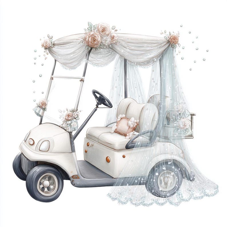 Wedding Cart, Golf Wedding, Floral Cart, Bride Ride, Veil Decor, Cute ...