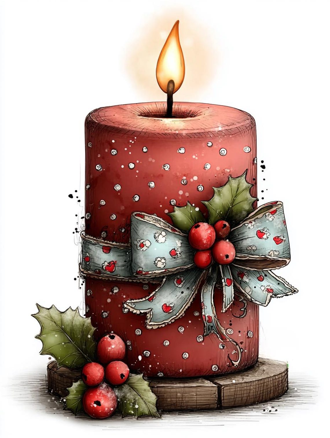 Christmas Candle Clipart, Cozy Holiday Candle With Holly PNG, Festive ...