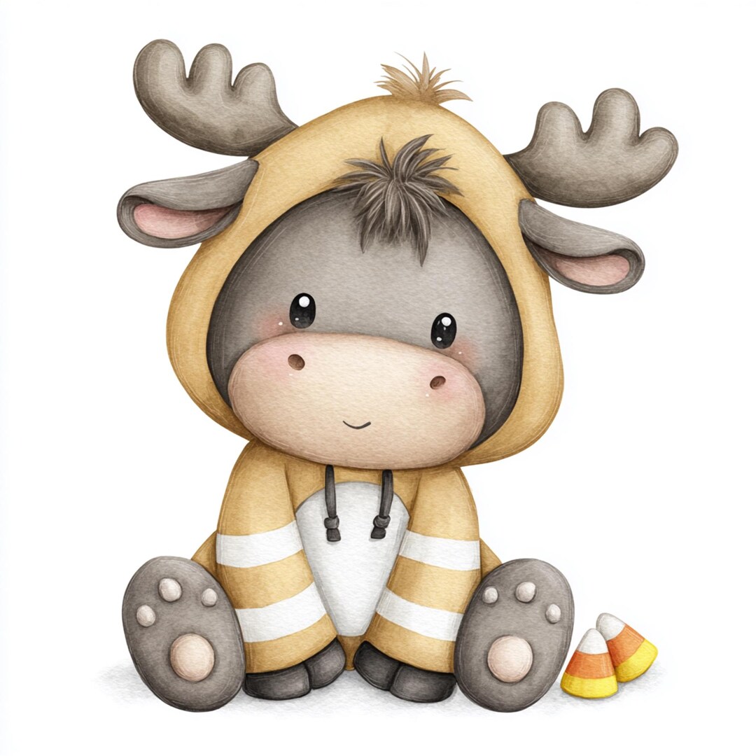 Baby Moose, Cute Moose, Fall Animal, Woodland Art, Autumn Decor, Candy ...
