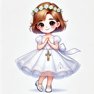 First Communion Girl, Watercolor Illustration, Cute and Sweet, Prayer ...