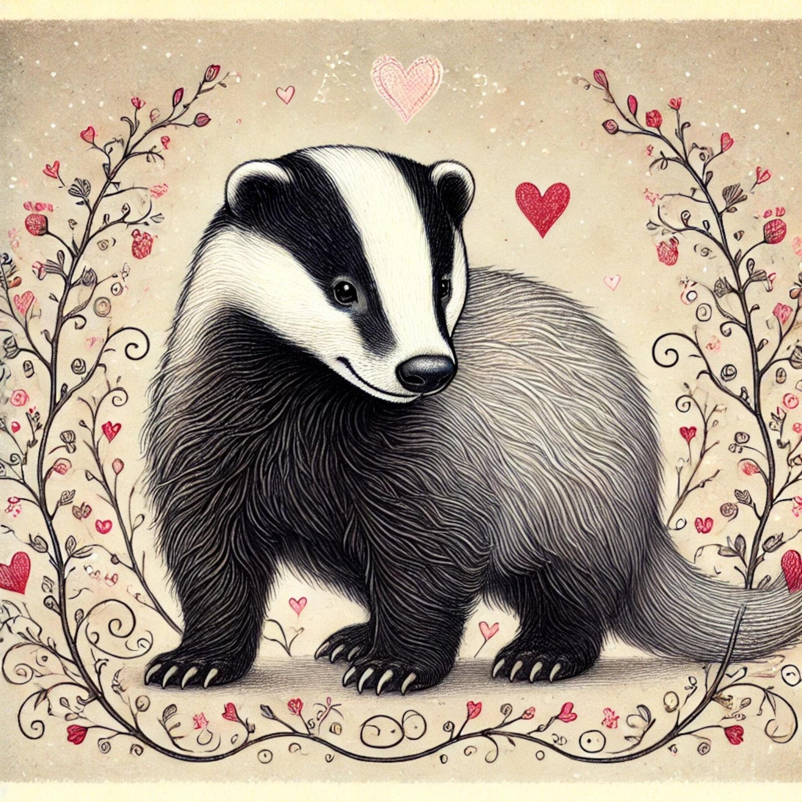 Barry Badger, Cute Badger, Valentine Badger, Whimsical Badger, Love ...