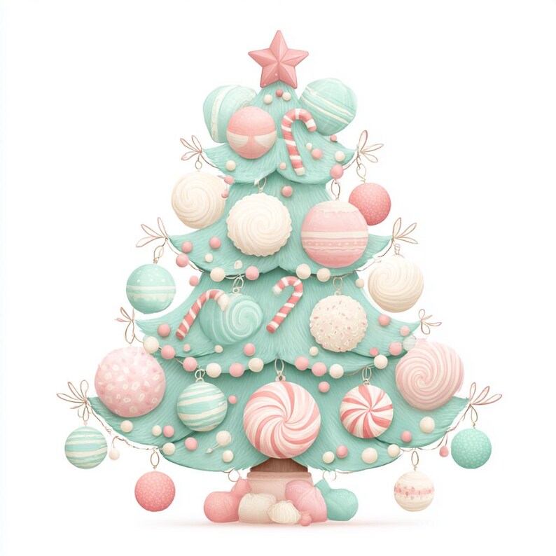 Peppermint Tree, Candy Xmas Tree, Pastel Decor, Sweet Tree Art, Festive ...