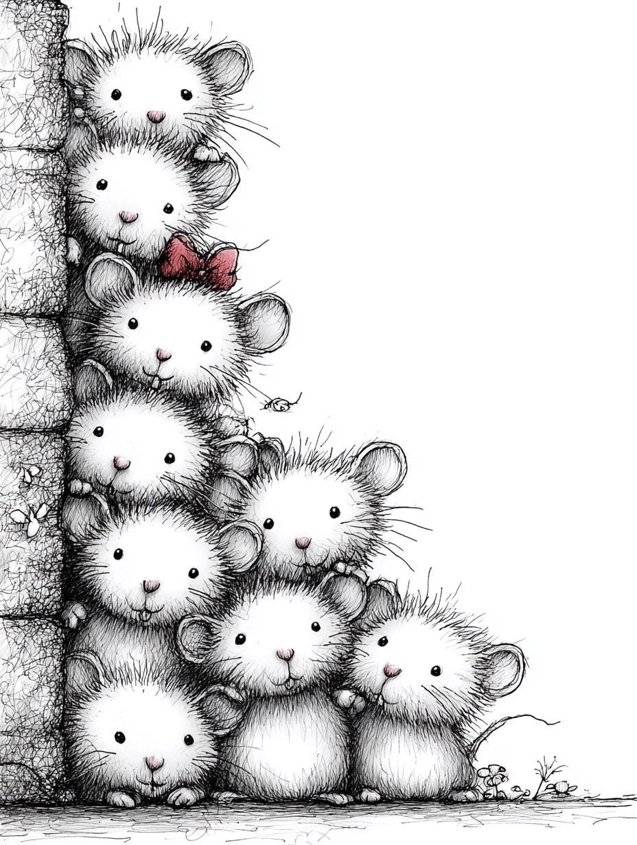 Whimsical Mouse PNG Set, Cute Peeking Mice Line Art, Hand-drawn Sketch ...