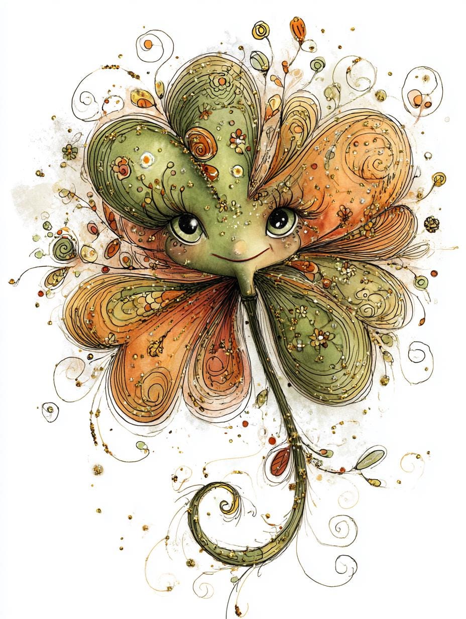 Enchanted Clover Sprite, Whimsical Floral Spirit Art, Watercolor Lucky ...