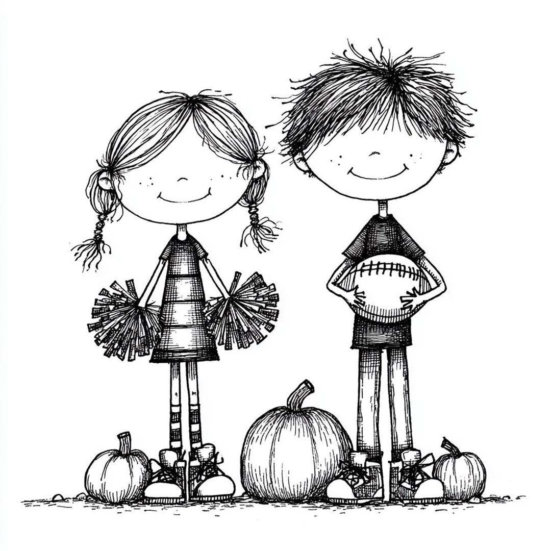 Pumpkin Cheer, Fall Kids Clipart, Football and Cheerleader Art, Autumn ...