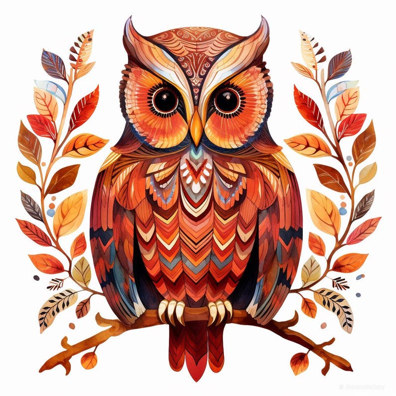 Autumn Owl, Fall Owl Art, Woodland Owl, Owl Decor, Autumn Bird, Fall ...