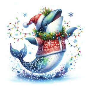 10 Whales Love Christmas 2 Clipart, Whales, Ocean Animals, Christmas ...