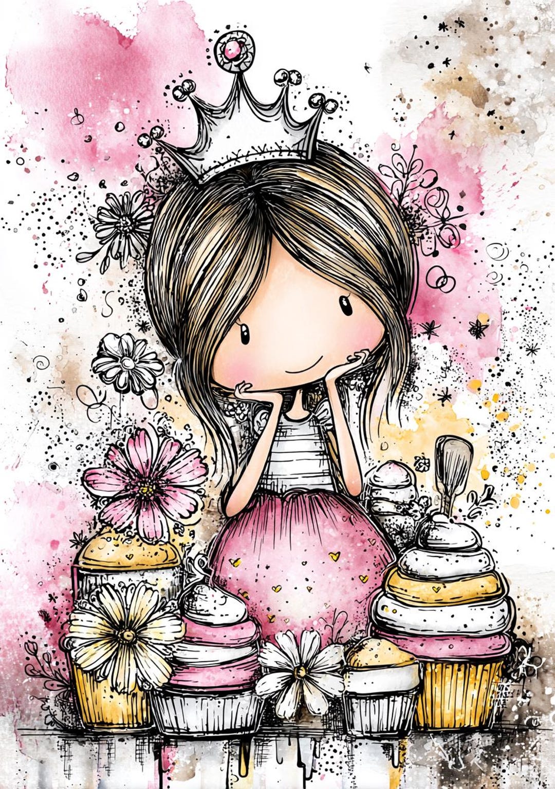 Cupcake Princess, Baking Artwork, Girly Kitchen Art, Pastel Dessert Art ...