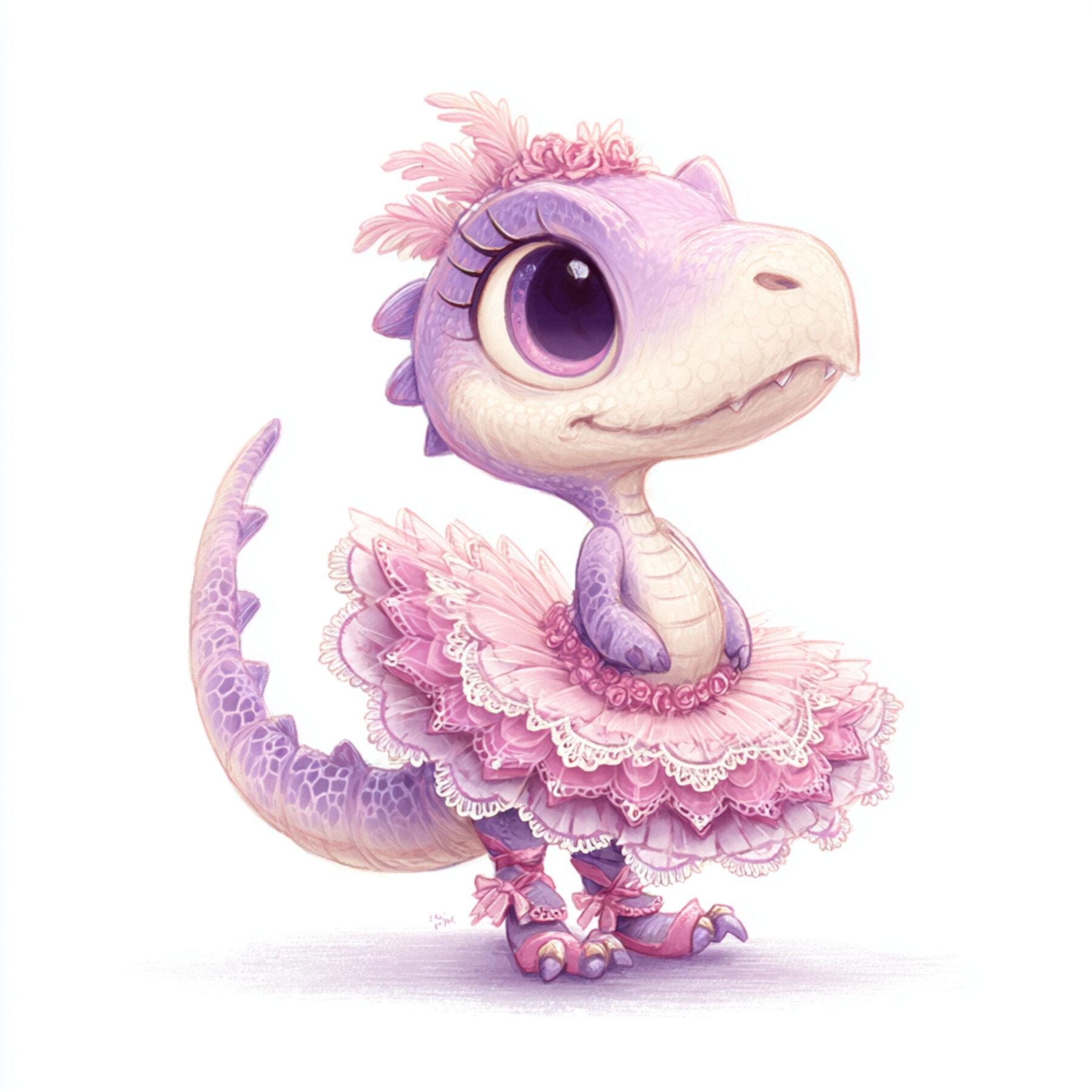 Dino Ballerina, Dinosaur Dance Art, Pink Tutu Dino, Ballet Dinosaur ...