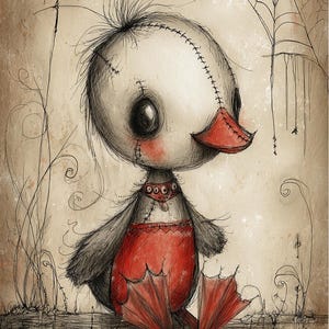 Gothic Duckling, Creepy Duck Art, Red Coat Duck, Halloween Wall, Spooky ...