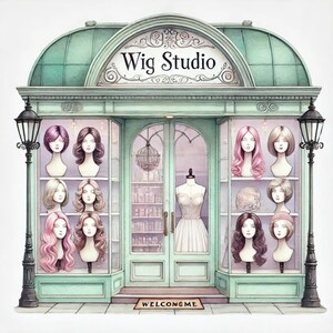 The Wig Store, Wig Shop Clipart, Boutique Store Art, Pastel Storefronts ...