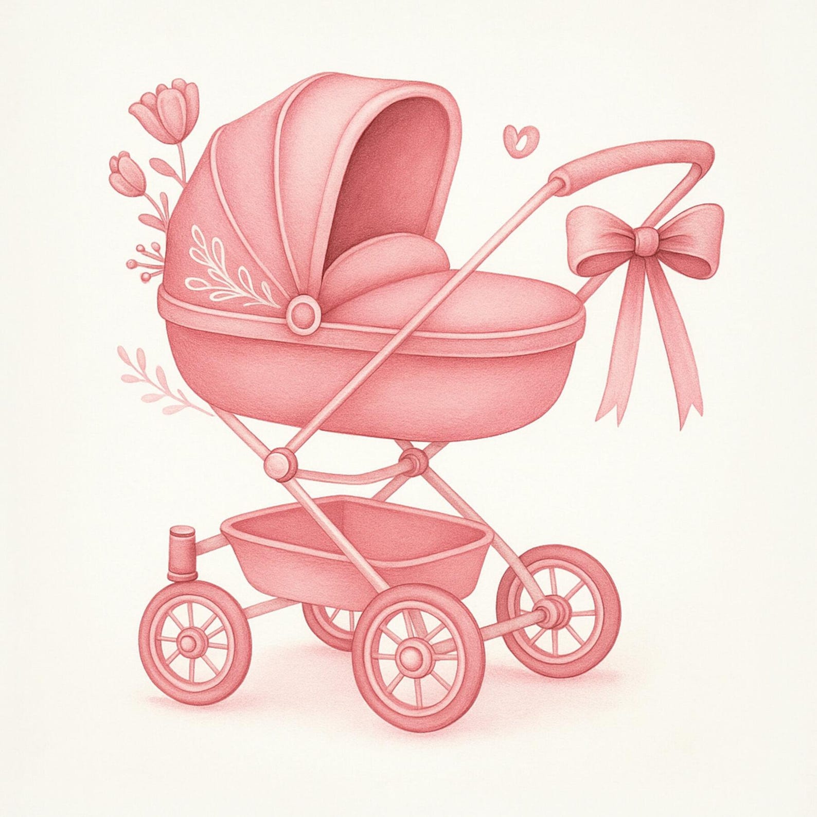 Baby Pram Pink Clipart, Watercolor Stroller, Vintage Baby Carriage ...