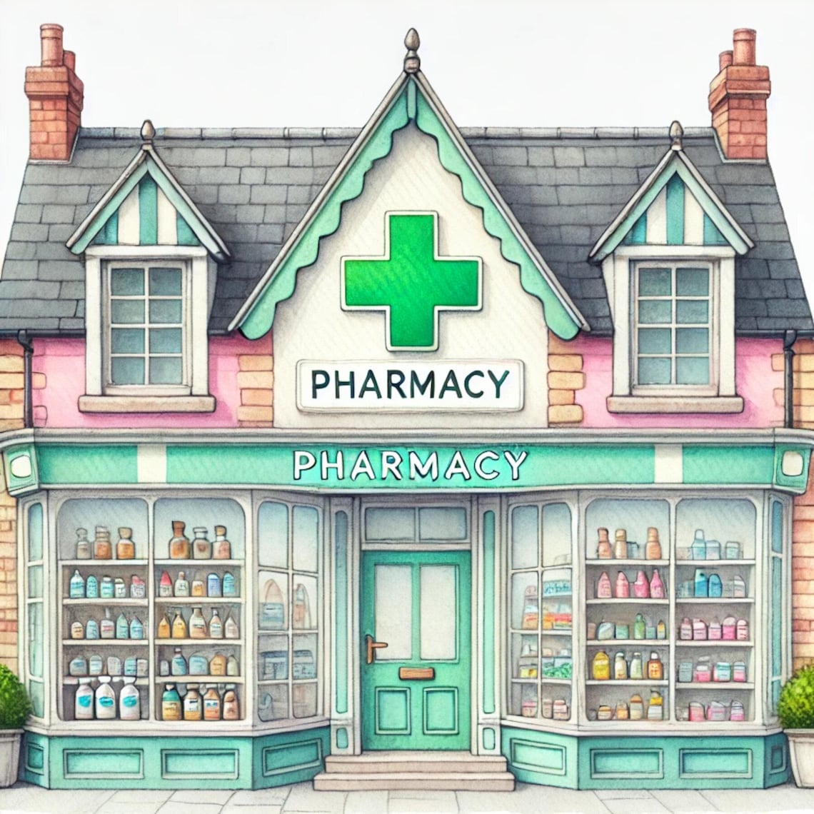 Village Pharmacy, Pharmacy Clipart, Shopfront Art, Drugstore Art ...