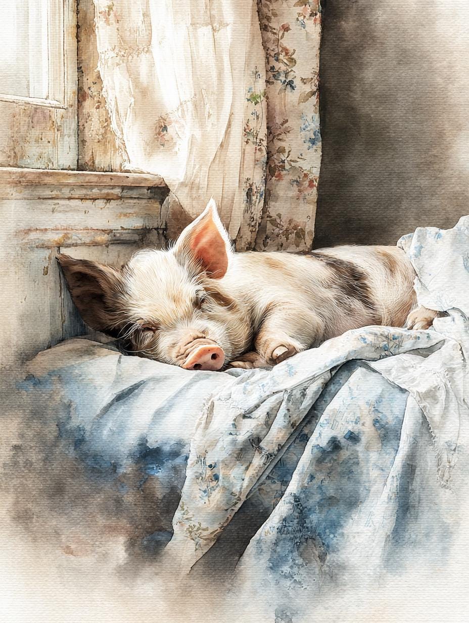 Baby Pig, Piglet Nap, Cozy Pig, Hay Bed, Soft Snout, Cottagecore ...