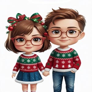 10 Cute Christmas Couples Clipart Bundle, Boy and Girl Clipart, Digital ...