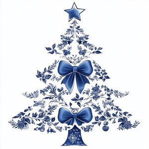 Chinoiserie Tree, Blue Xmas Art, Elegant Holiday, Delft Christmas ...