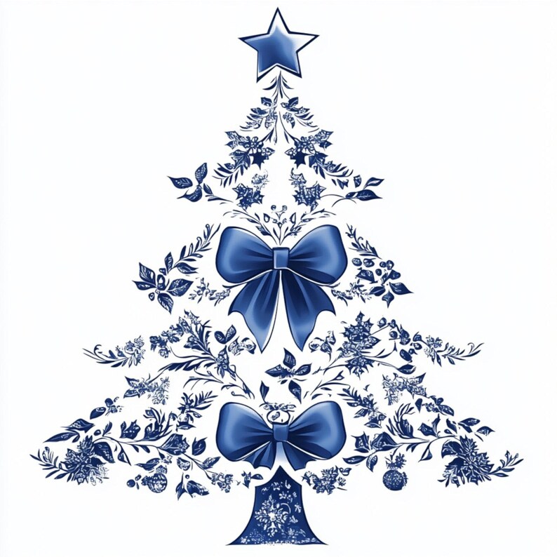 Chinoiserie Tree, Blue Xmas Art, Elegant Holiday, Delft Christmas ...
