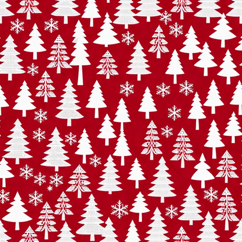 10 Red Christmas Tree Repeat Pattern Clipart, 12x12 Size, Scrapbooking ...