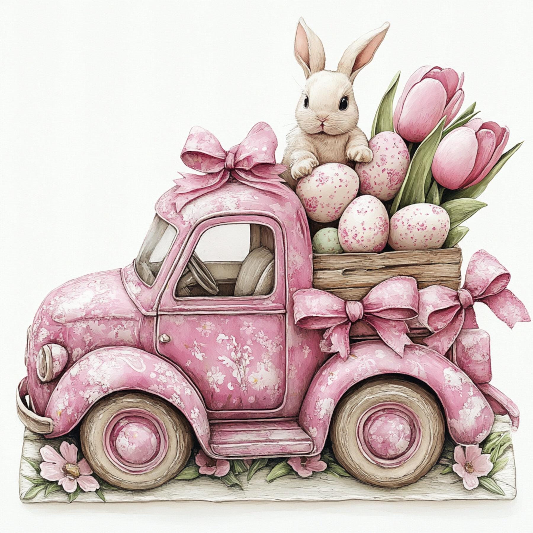 Bunny Blossom Truck, Easter Truck Art, Pink Bunny Truck, Spring Truck ...