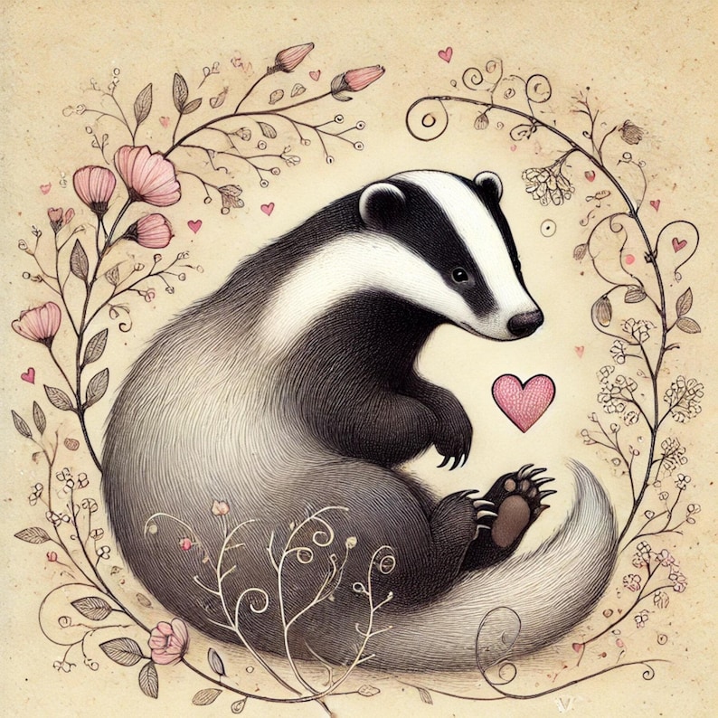Barry Badger, Cute Badger, Valentine Badger, Whimsical Badger, Love ...