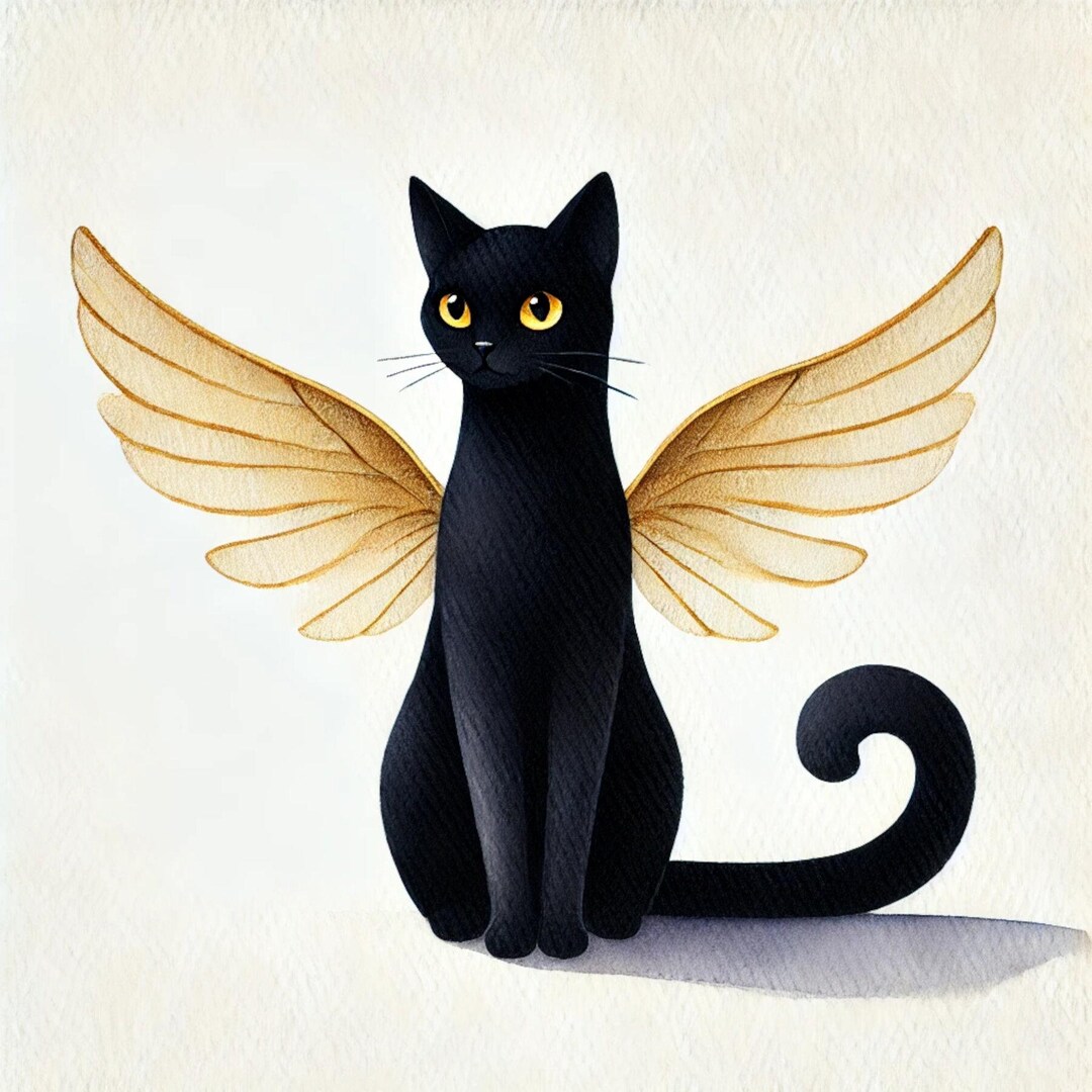 Whimsical Cat Fairy, Watercolor Illustration, Magical Wings, Cute ...