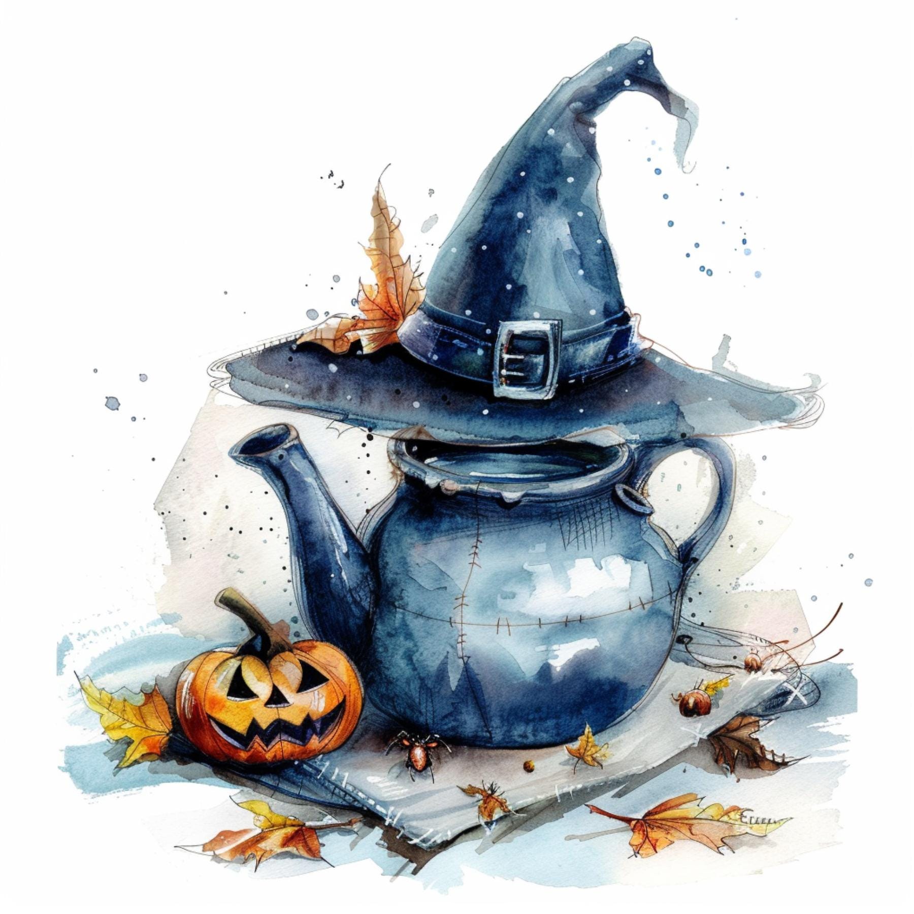 Witch Teapot, Spooky Pot, Halloween Art, Pumpkin Kettle, Magic Teapot ...