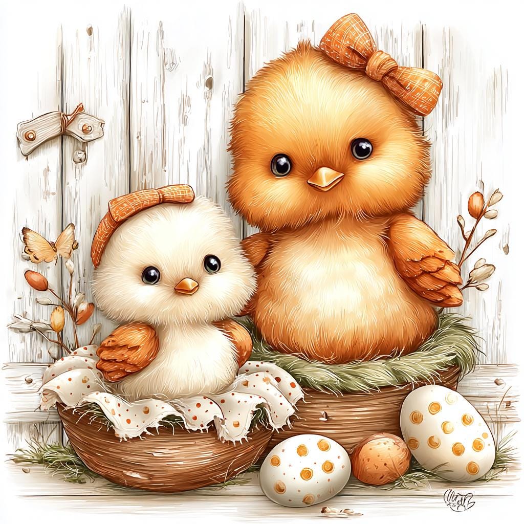 Easter Chick CLIPART, Rustic Spring Chicks With Eggs, Farmhouse Easter ...