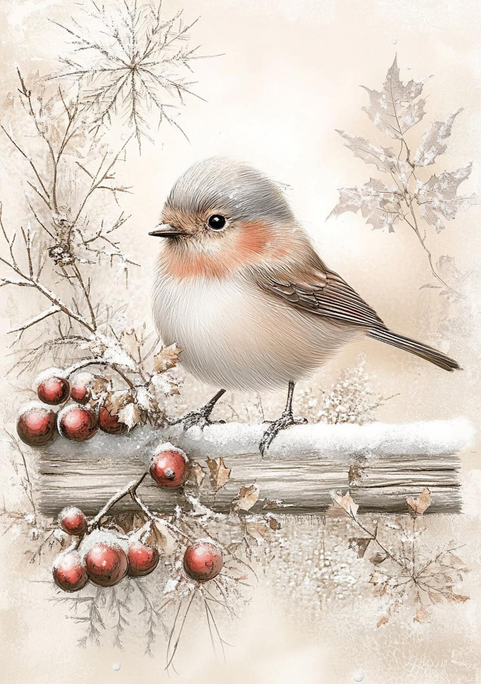 Frosted Robin, Winter Berries, Christmas Art, Holiday Wall Decor, Snow ...