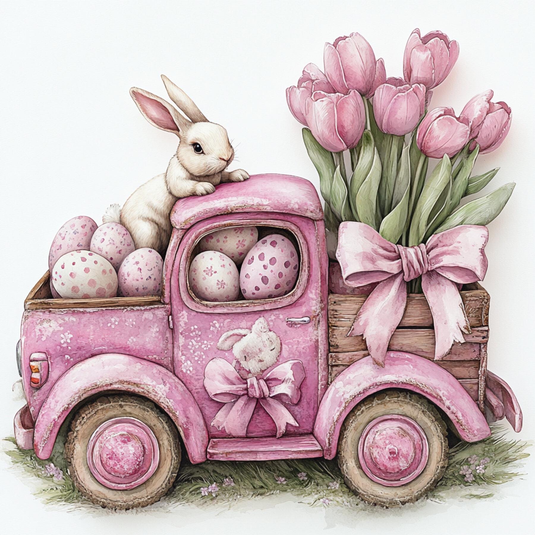 Bunny Blossom Truck, Easter Truck Art, Pink Bunny Truck, Spring Truck ...
