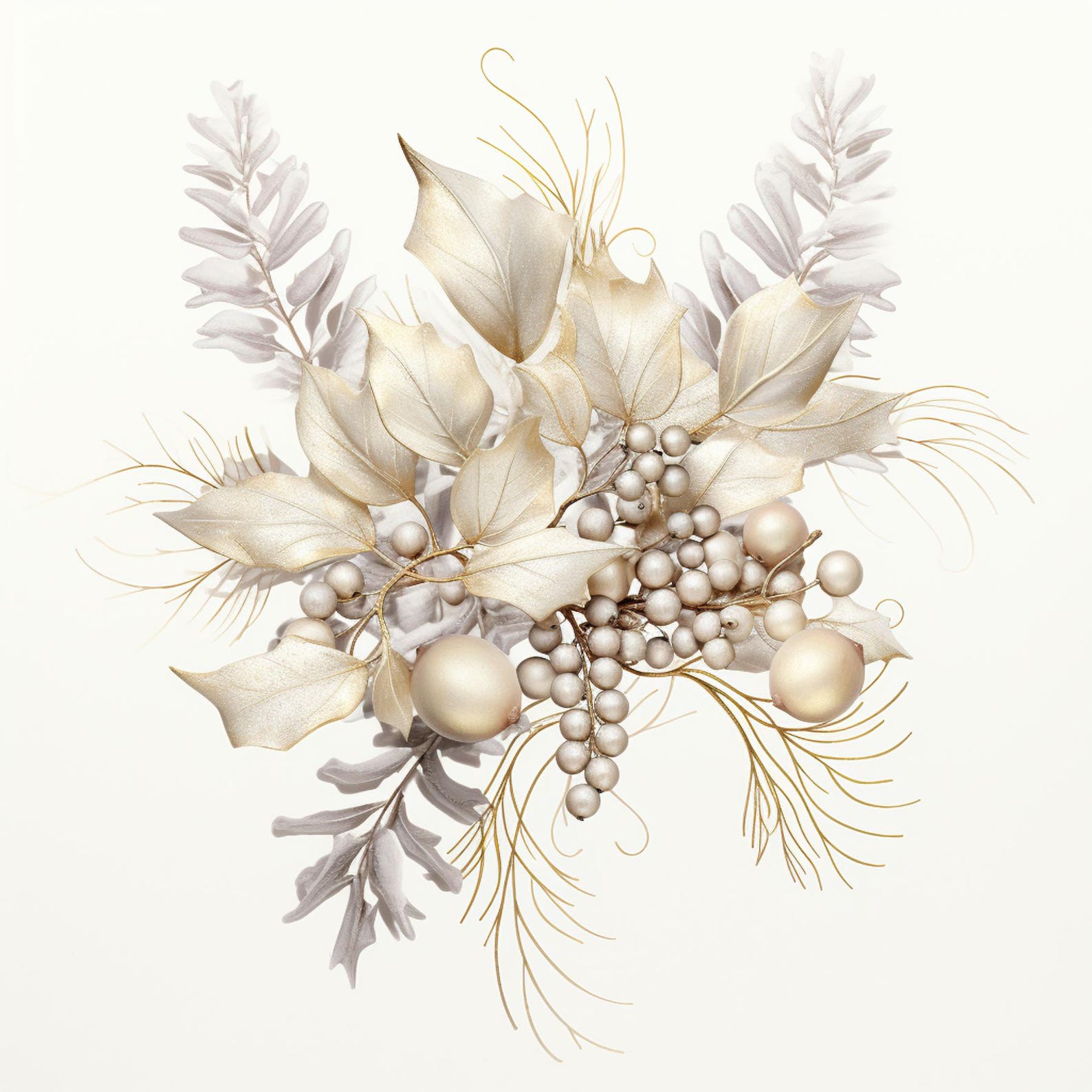 Winter Floral, Xmas Decor, Pine Sprigs, Cream Roses, Holiday Clipart ...