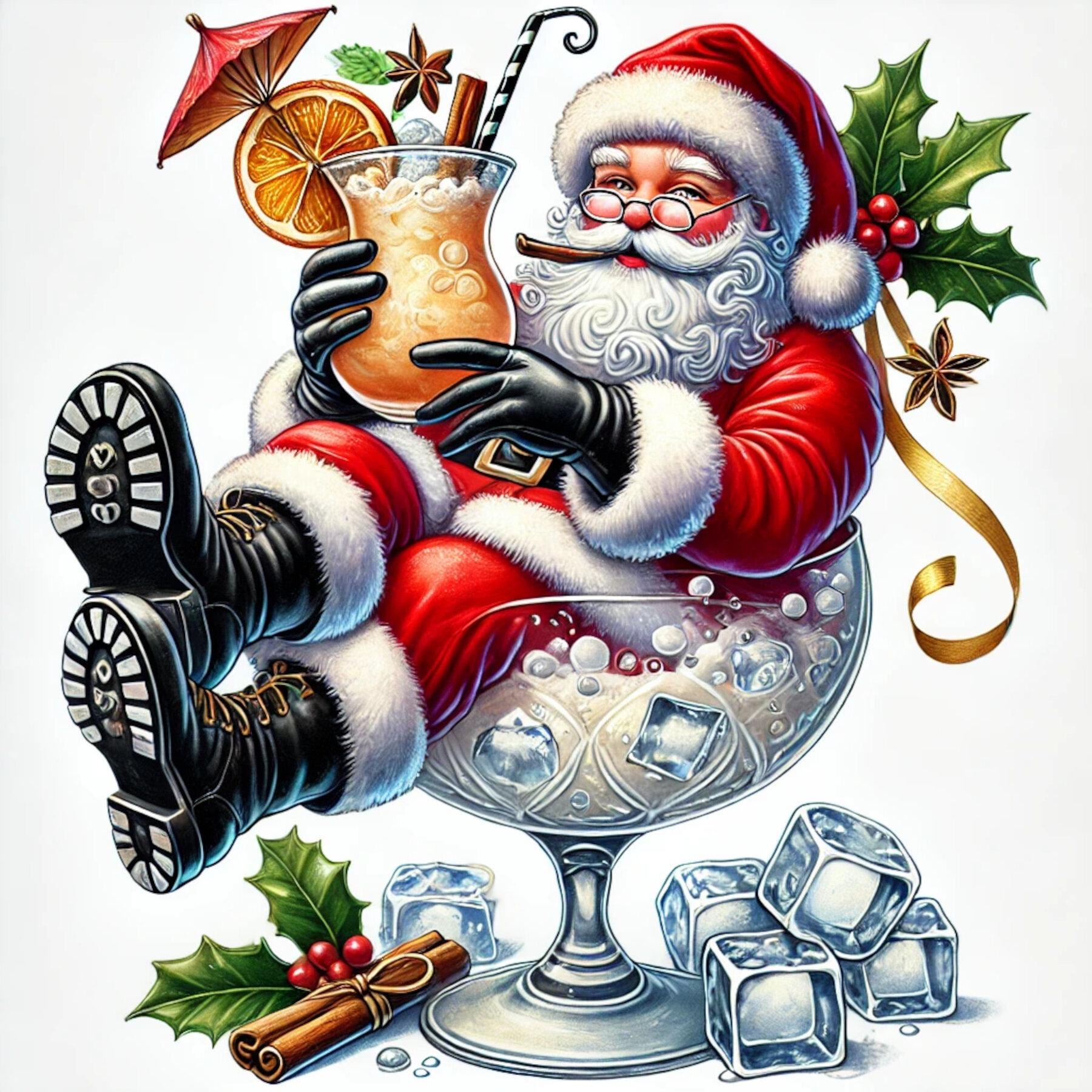 Funny Santa Claus in A Cocktail, Santa's Favorite Hot Mess Christmas ...