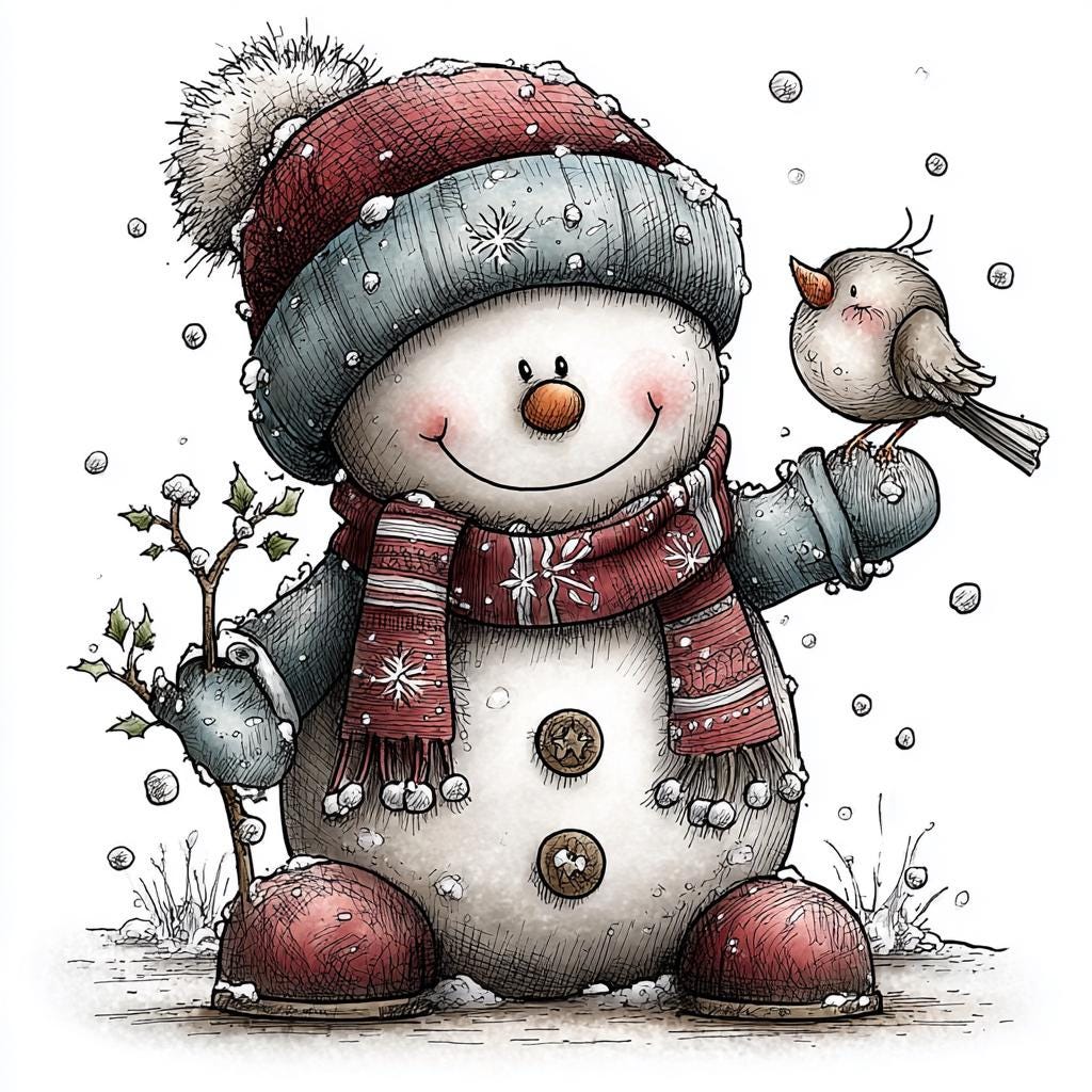 Holly Snowman Clipart Set, Cozy Winter Pngs, Cute Christmas Digital Art ...