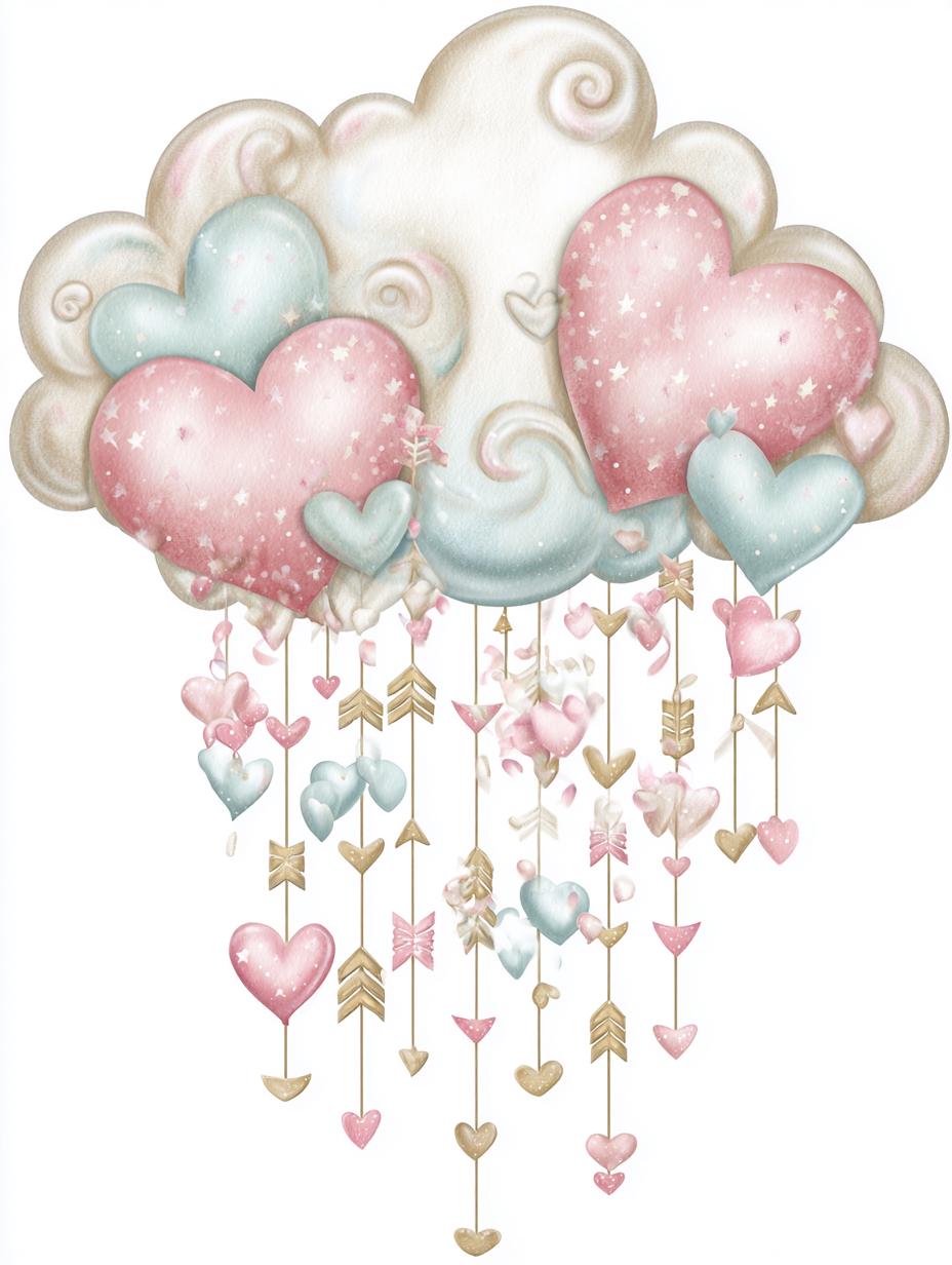 Love Clouds, Cute Heart Cloud Clipart, Pastel Pink and Blue Valentine ...