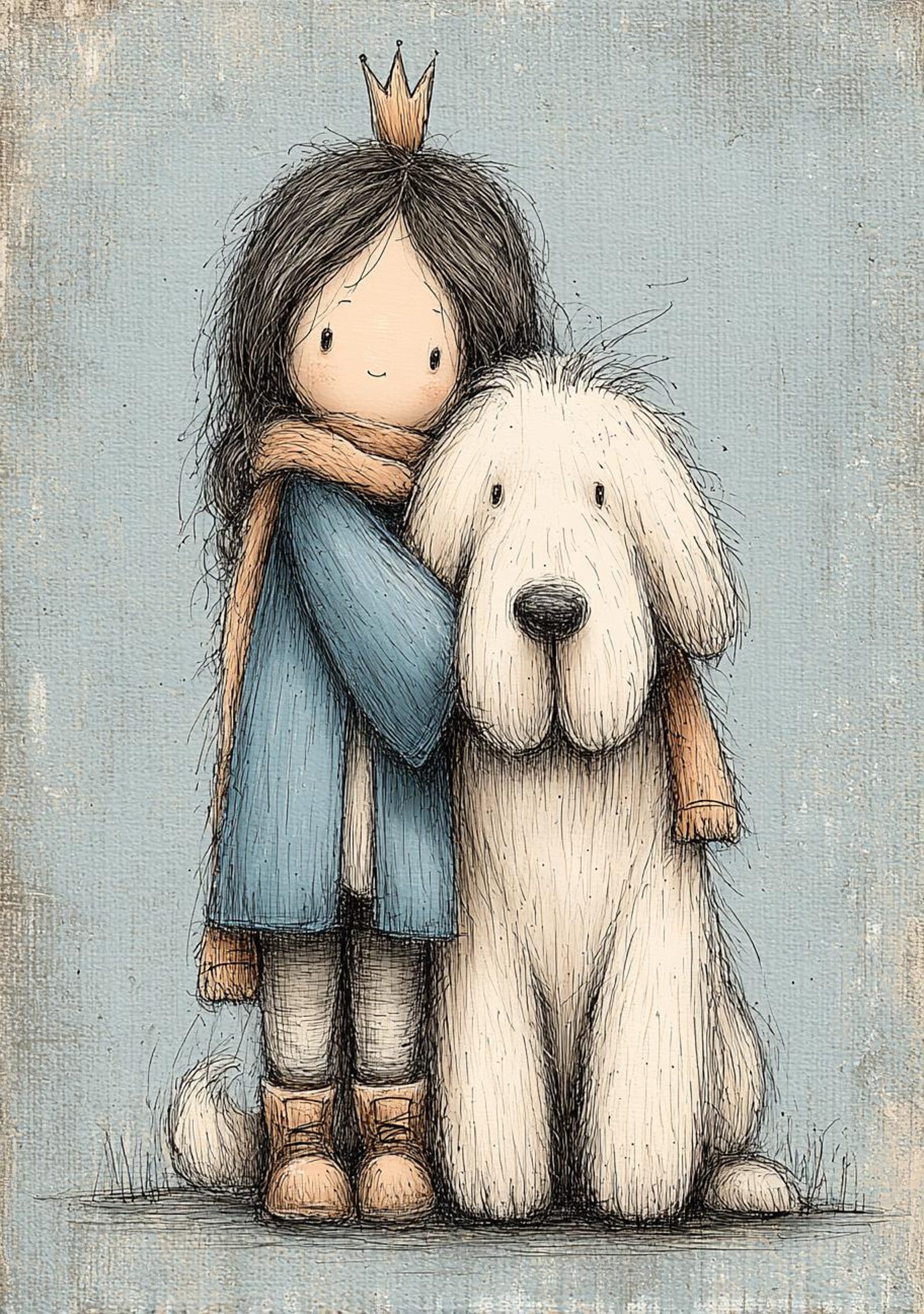 Whimsical Princess and Her Dog | Gentle Friendship Illustration in Soft ...