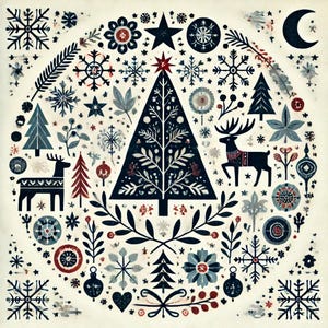 Scandi Christmas, Folk Art Clipart, Round Xmas Design, Nordic Decor Art ...