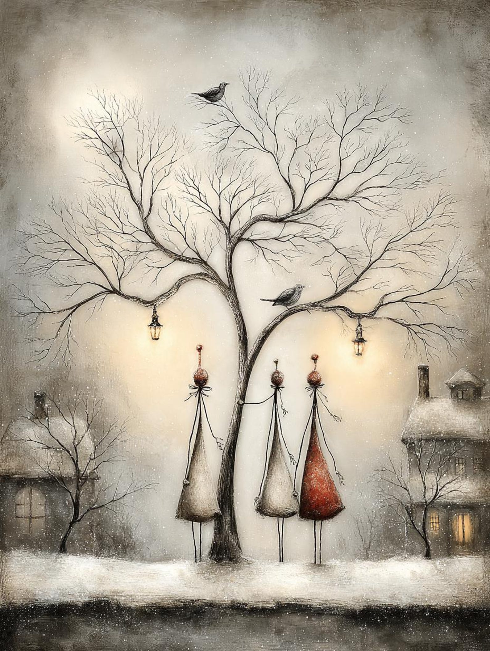 Spindly Winter Figures, Gothic Christmas PNG Set, Whimsical Lamp Post ...