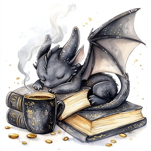 Dragon Book Art, Baby Dragon Art, Cozy Fantasy, Gothic Coffee, Bookish ...